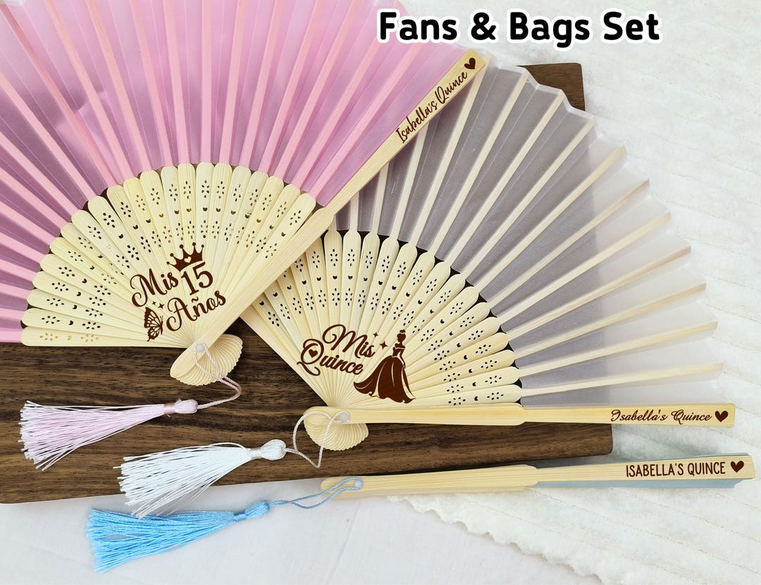 Custom Quinceañera Party Fan With Tassels/mis Quince Favors Fan & Bag ...