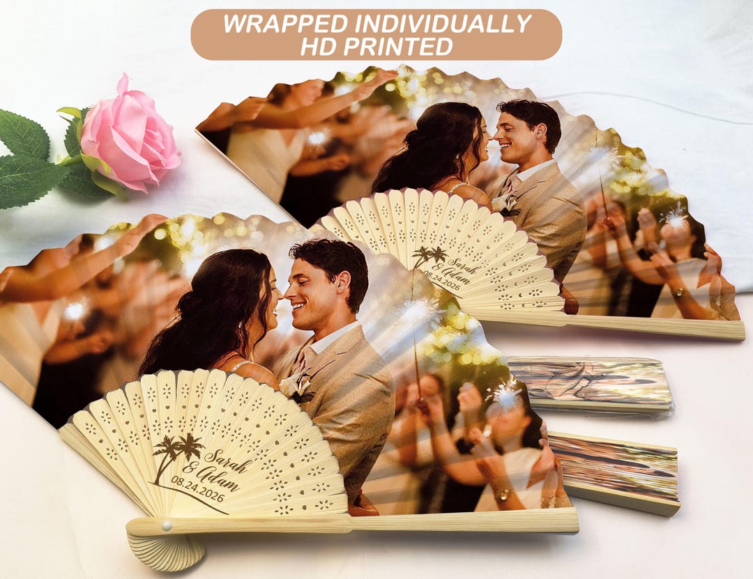 Custom Photo Wedding Fan Favors, Wedding Folding Hand Fans, Rustic ...