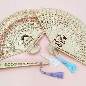 Bulk Sandalwood Graduation Fans With Tassel / Personalized Wooden Fan ...
