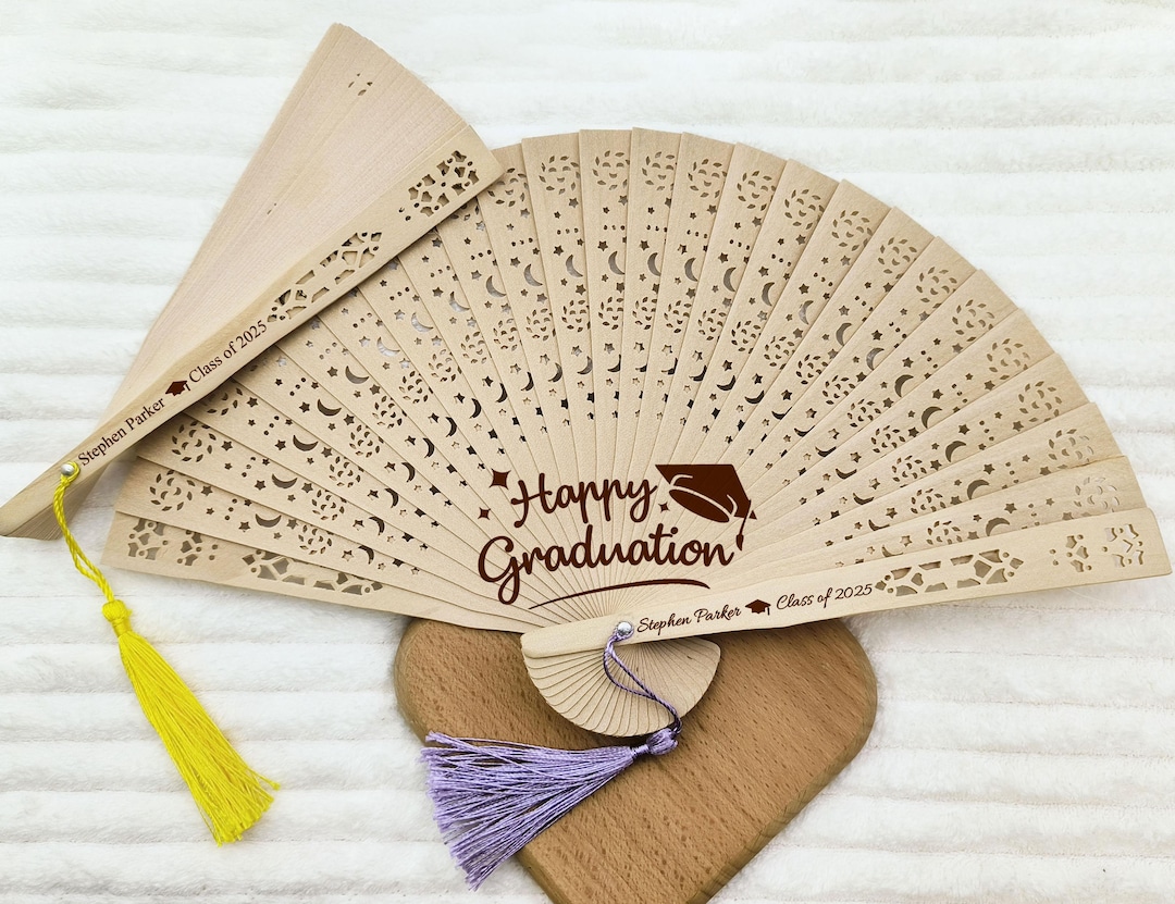 Happy Graduation Sandalwood Fans/custom Wooden Hand-held Fan With ...