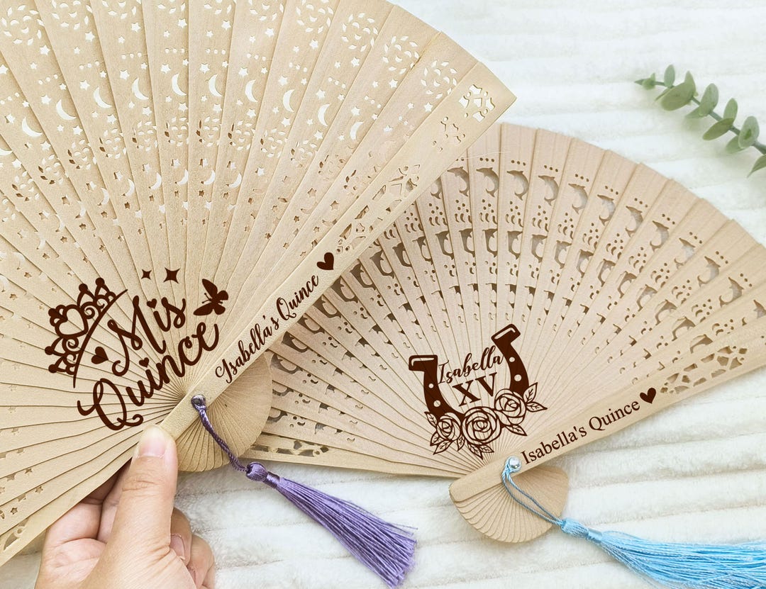 Bulk Custom Mis Quince Años Wood Fans, Engraved Quinceañera Party ...