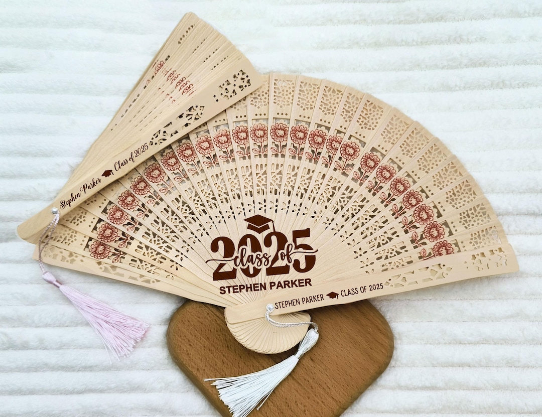 Bulk Sandalwood Graduation Fans With Tassel / Personalized Wooden Fan ...