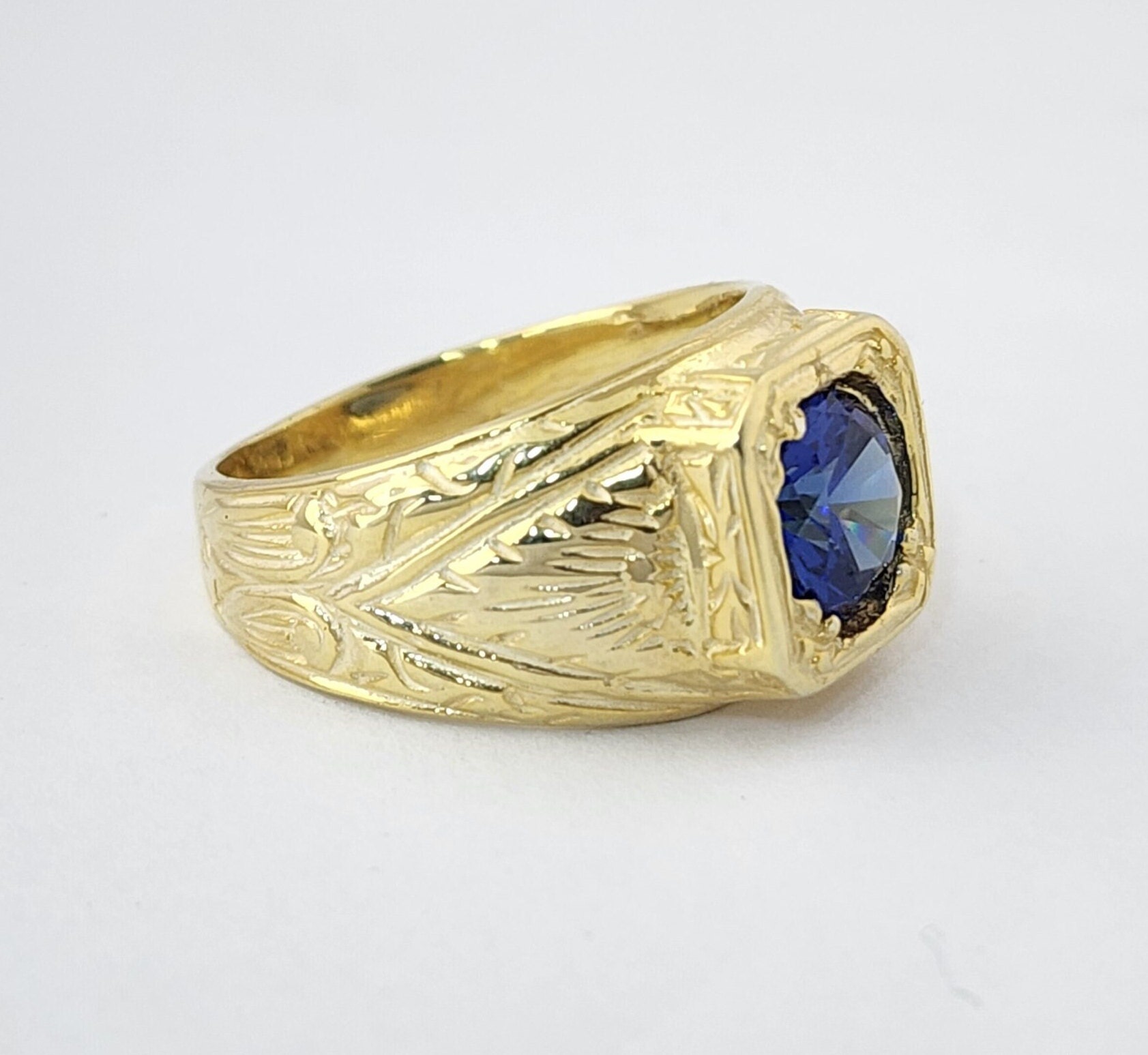 Gold Ring With Sapphire Stone, 14K Gold Ring for Men, Modern Sapphire ...