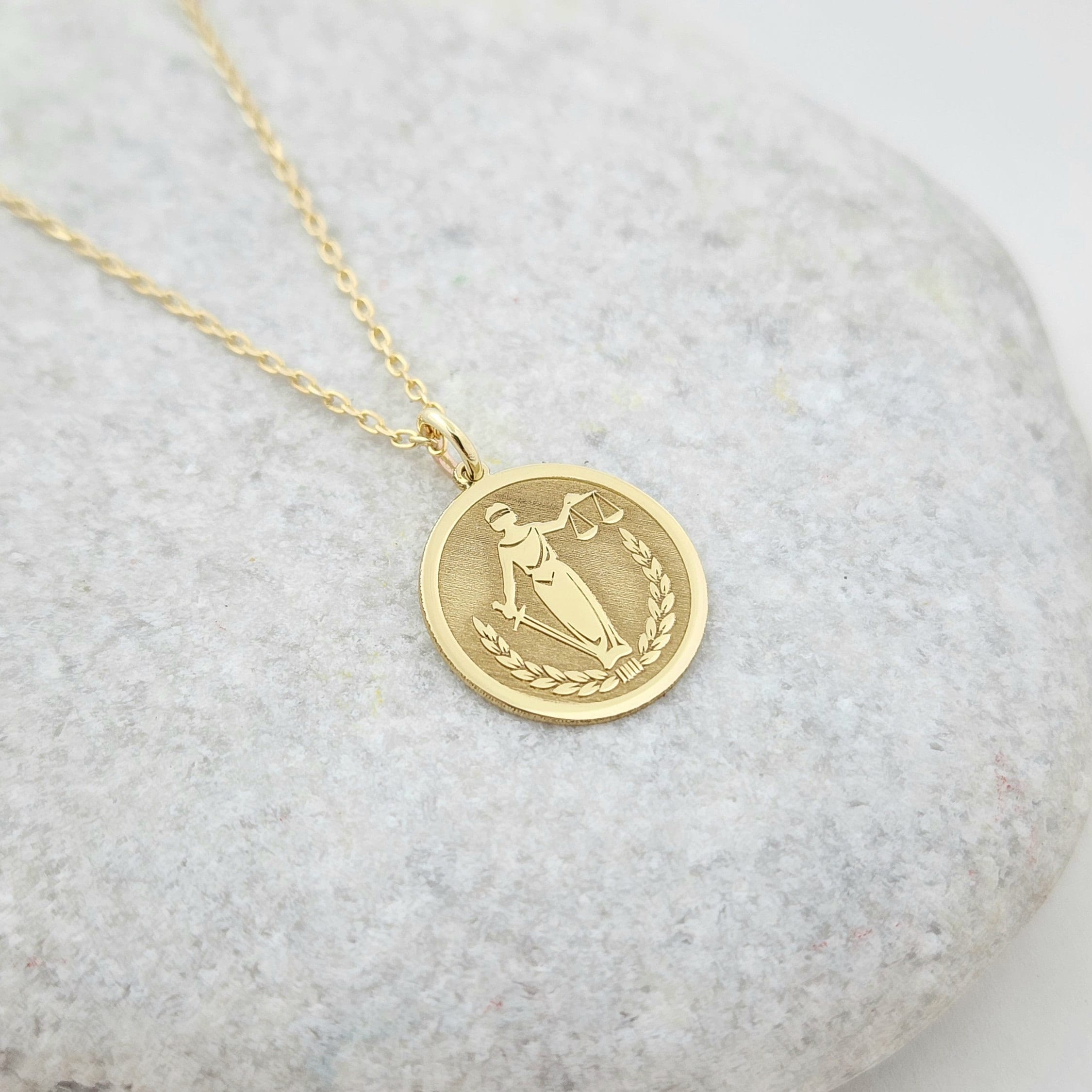14k Gold Lady Justice Necklace , Solid Gold Lady Justice Pendant ...