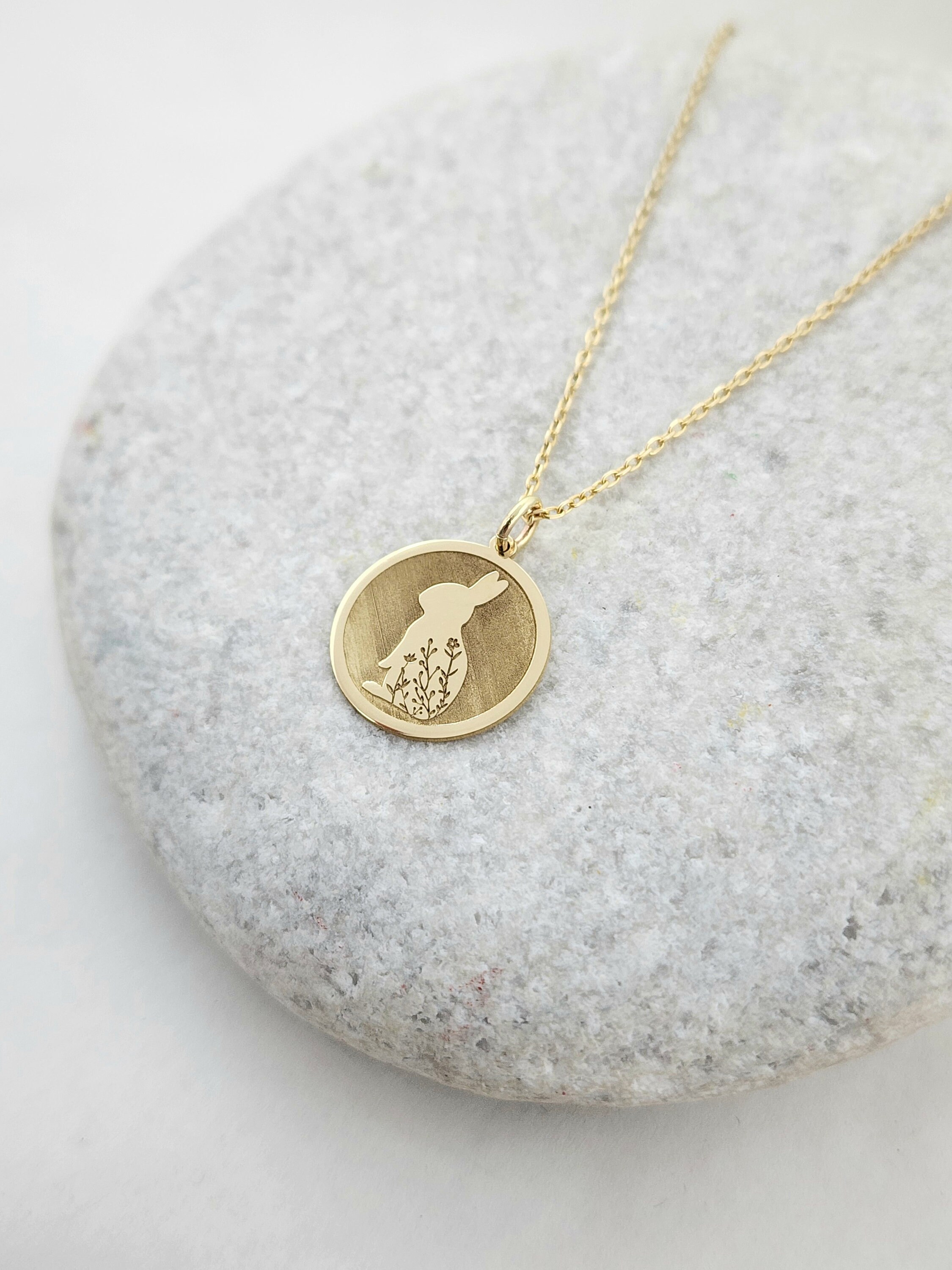 Real 14k Solid Gold Rabbit Necklace, Personalized Rabbit Pendant ...