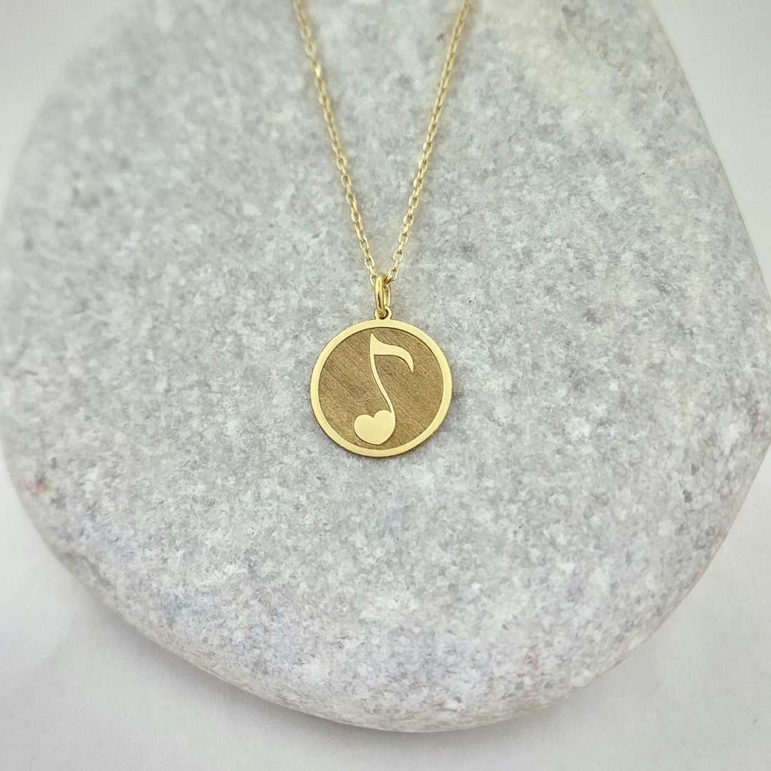 14k Solid Gold Music Note Pendant, Sol Key Necklace, Personalized ...