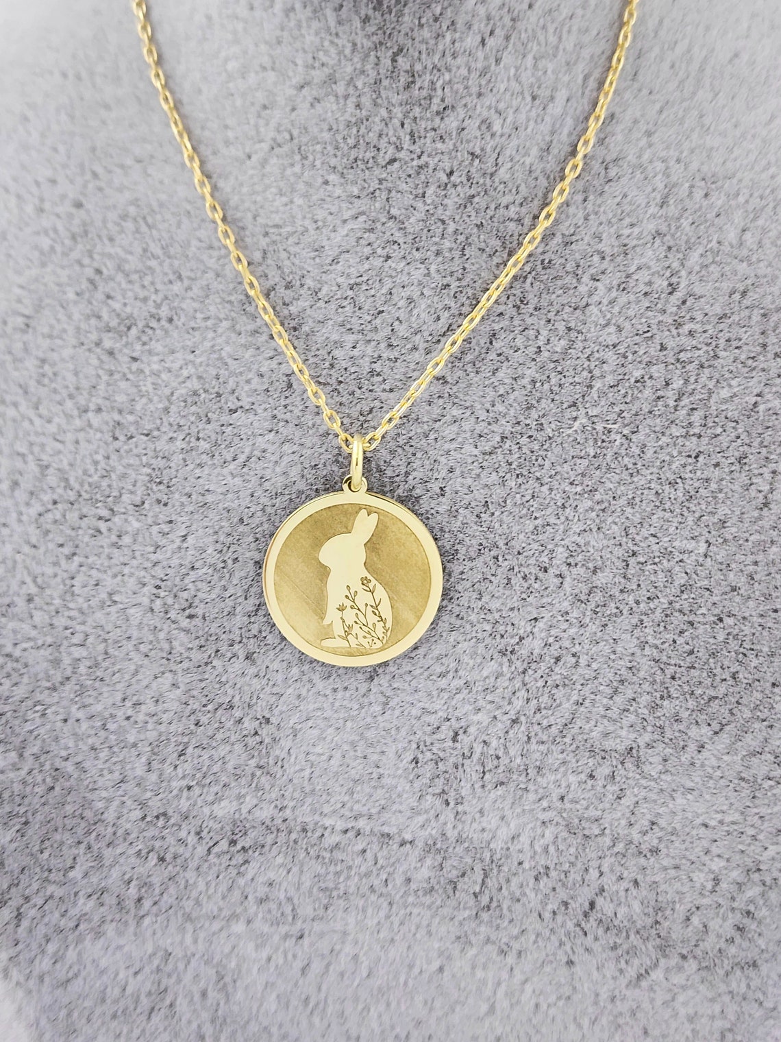 Real 14k Solid Gold Rabbit Necklace, Personalized Rabbit Pendant ...
