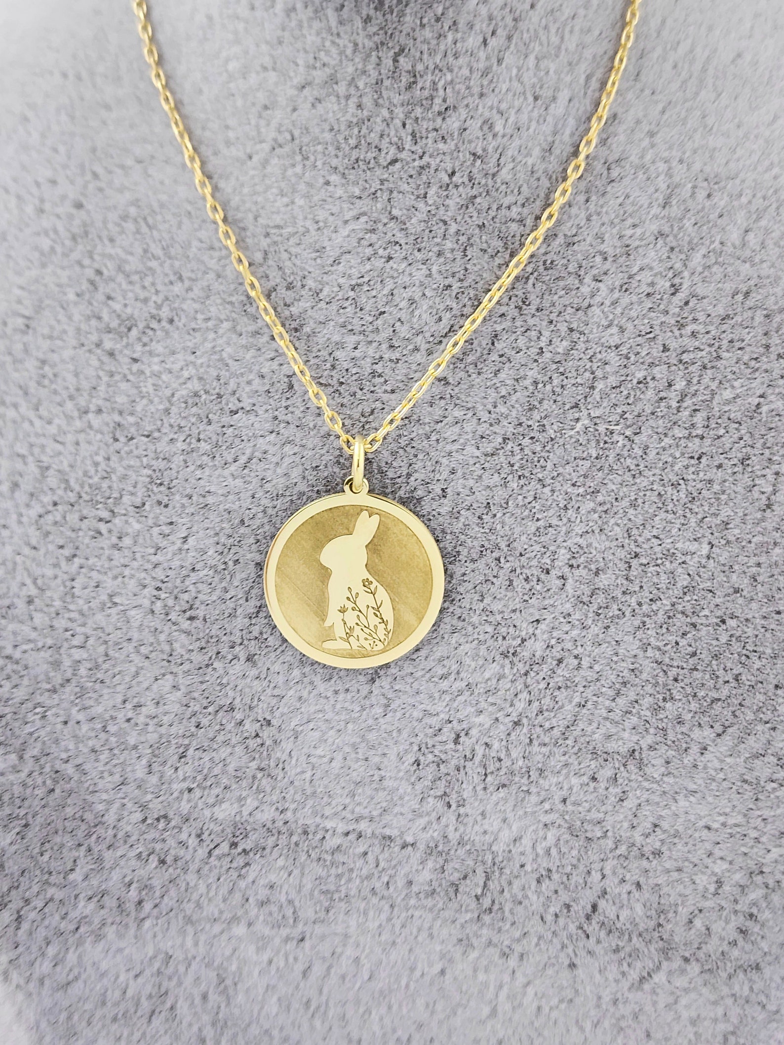 Real 14k Solid Gold Rabbit Necklace, Personalized Rabbit Pendant ...