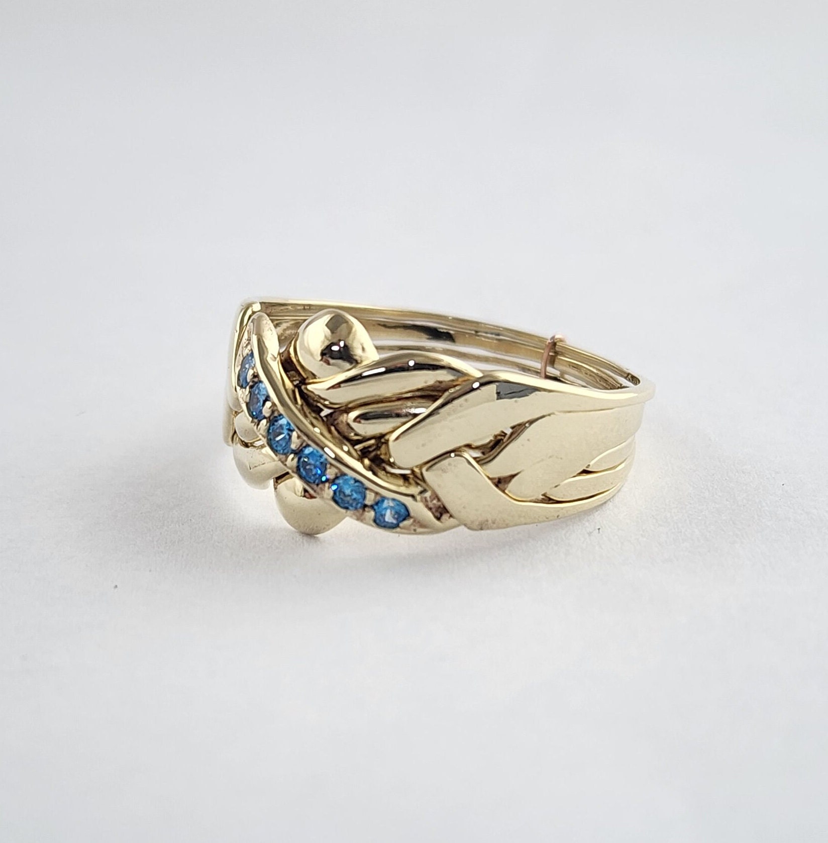 14K Yellow Gold 5-band Puzzle Ring With Aquamarine - Etsy
