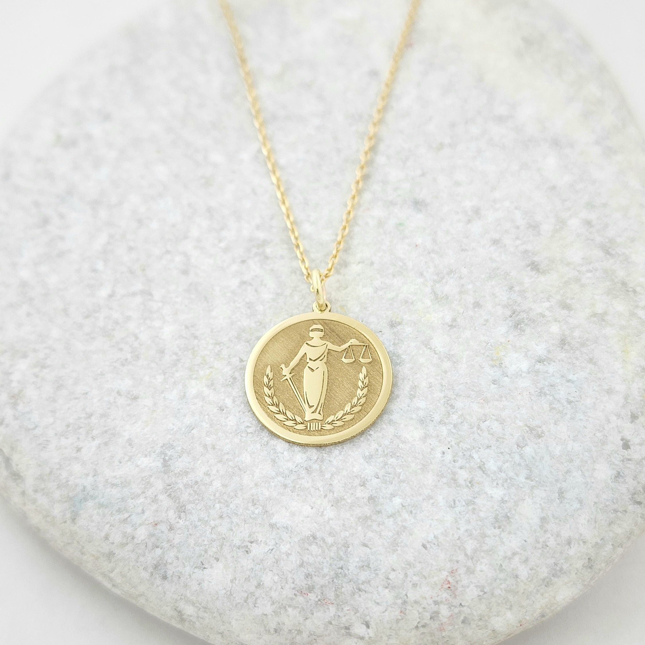 14k Gold Lady Justice Necklace , Solid Gold Lady Justice Pendant ...