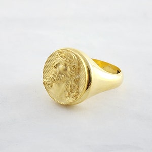 14K Gold Jesus Signet Ring: Religious Relief Ring for Men - Etsy