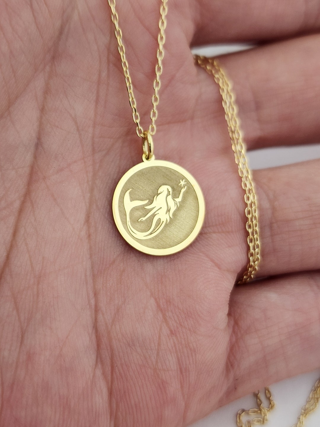 Real 14k Solid Gold Mermaid Necklace, Personalized Mermaid Pendant ...