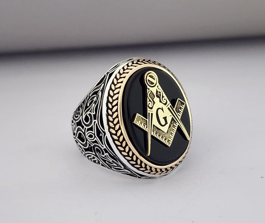 Silver Masonic Ring With Black Onyx Stone – Sterling Silver Freemason ...
