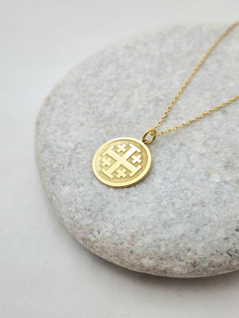 Dainty 14k Solid Gold Jerusalem Cross Coin Necklace: Greek Orthodox ...