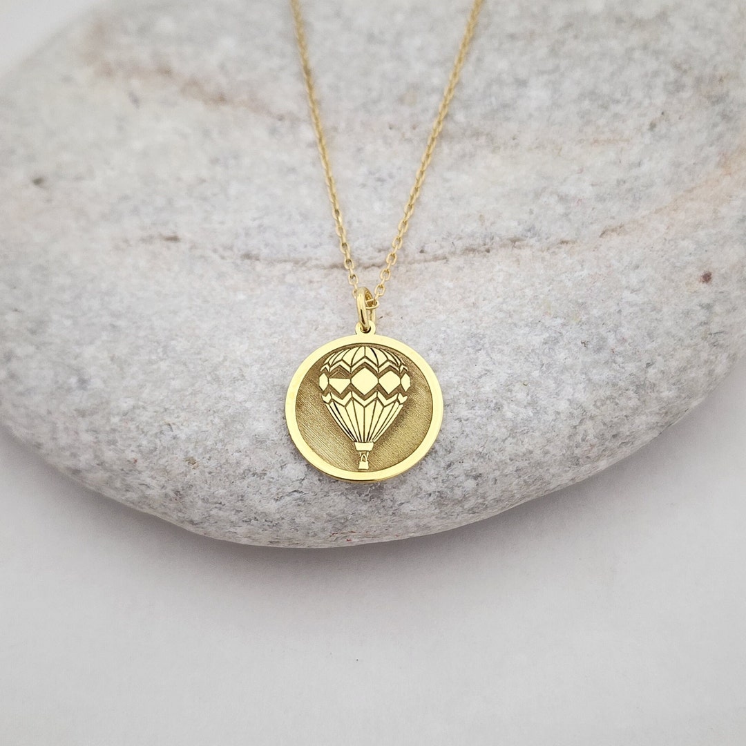 14k Solid Gold Hot Air Balloon Necklace • Personalized Hot Air Balloon ...
