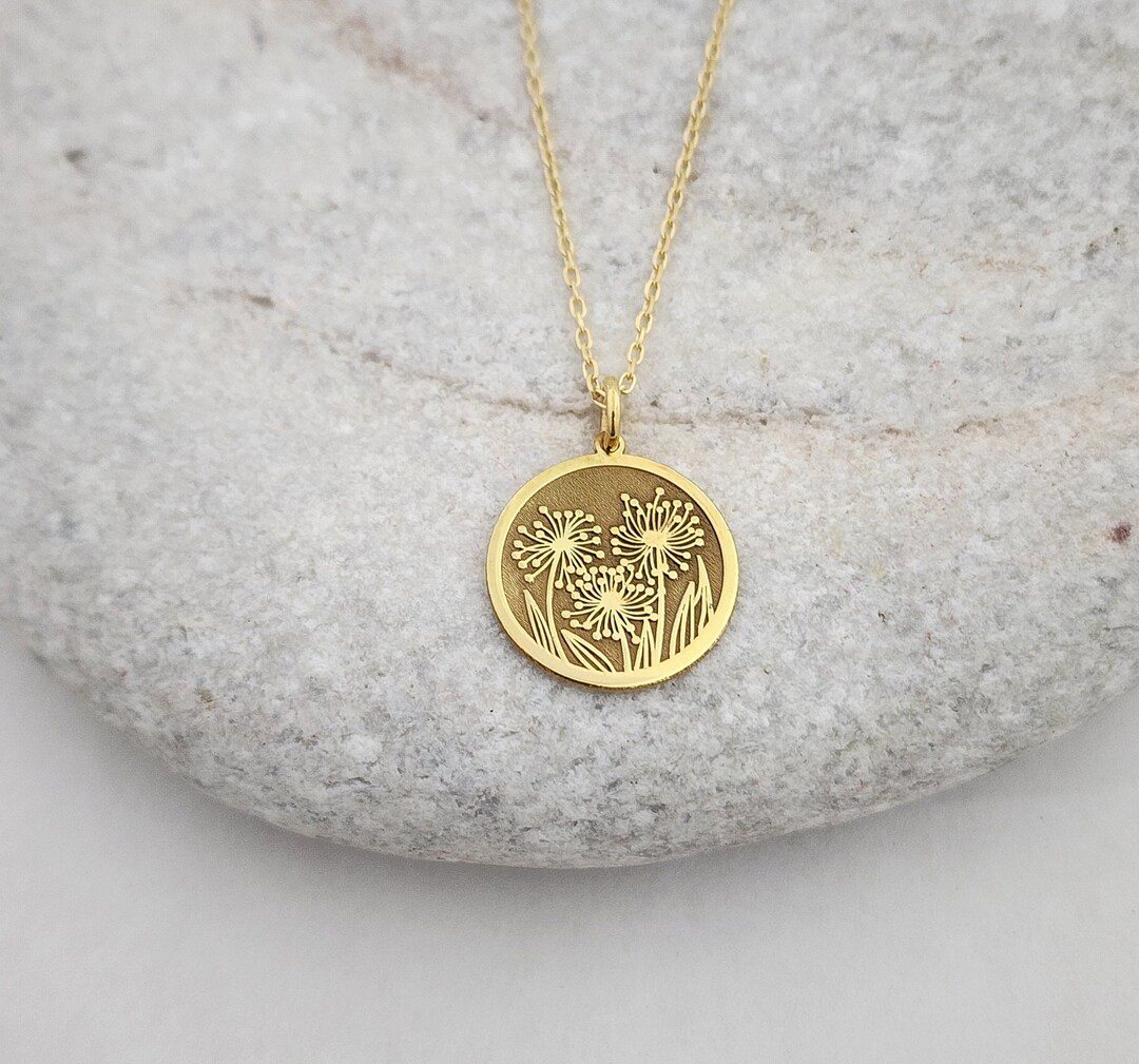 Real 14k Solid Gold Dandelion Necklace, Personalized Dandelion Pendant ...
