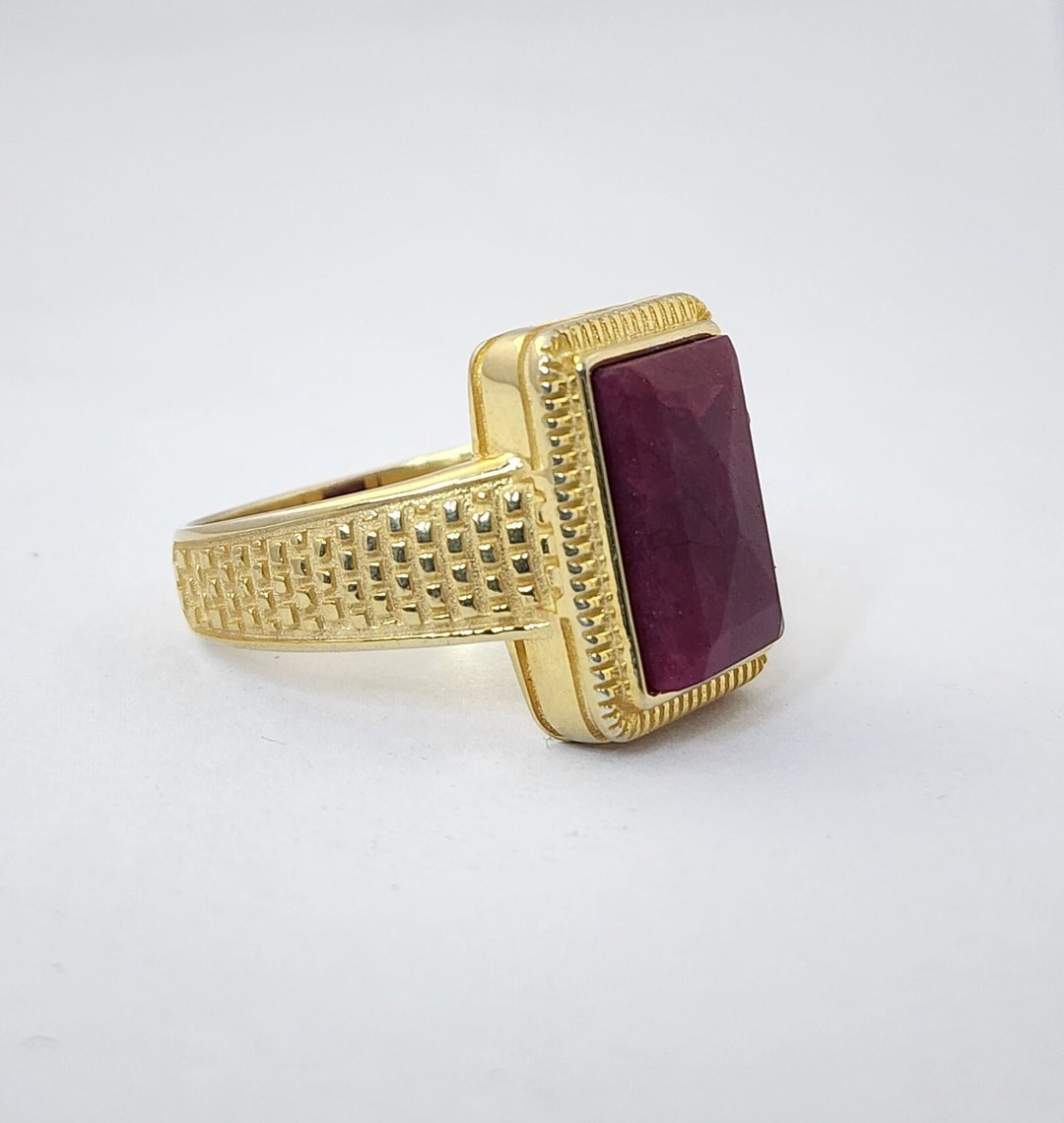 Mens Ring Ruby Stone 14K Gold Ring - Man Ring - Signet Ring Mens - Gold ...