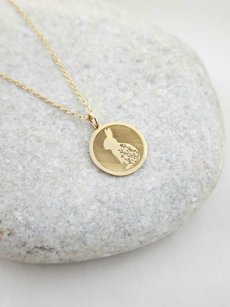 Real 14k Solid Gold Rabbit Necklace, Personalized Rabbit Pendant ...