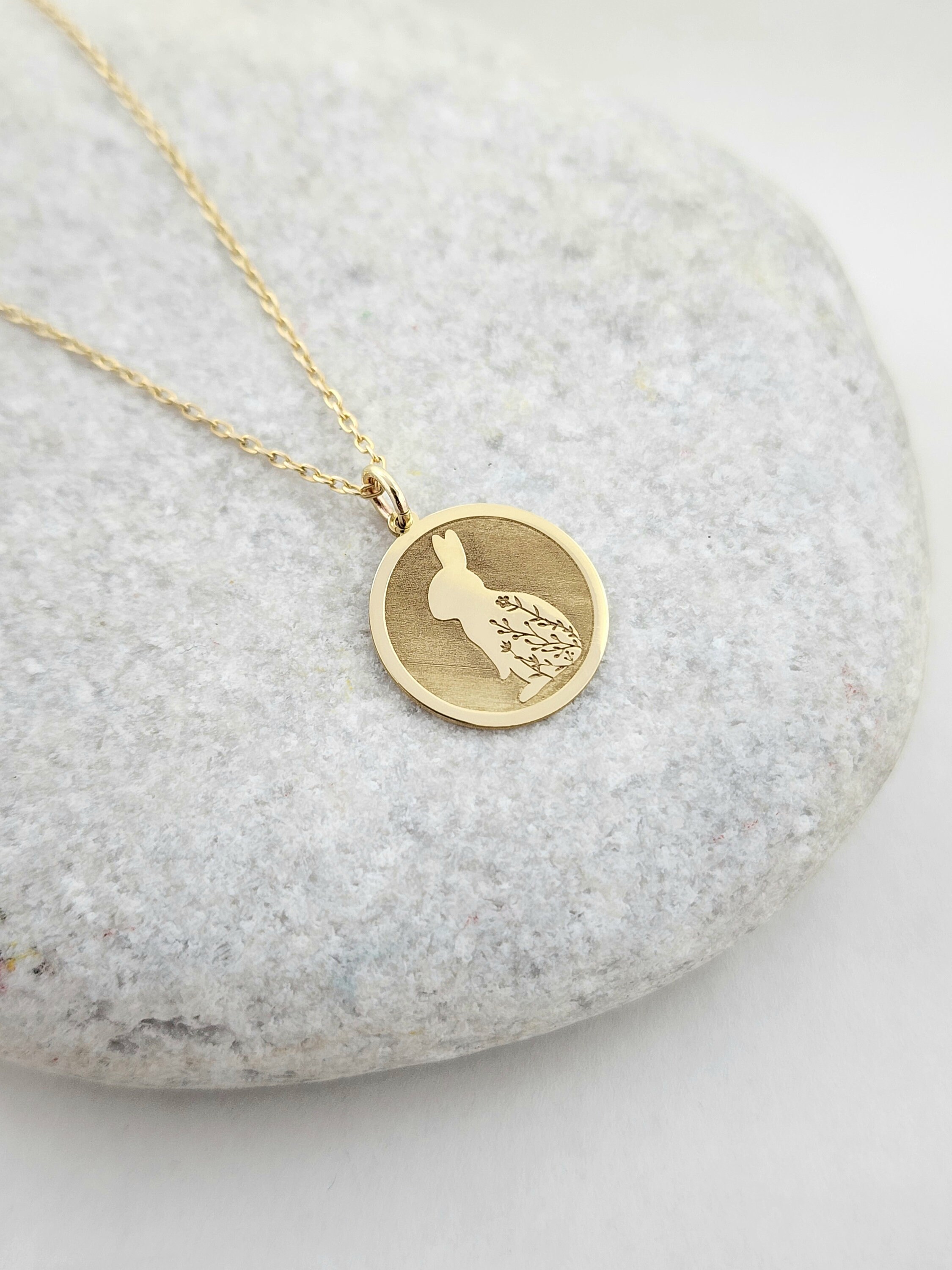 Real 14k Solid Gold Rabbit Necklace, Personalized Rabbit Pendant ...