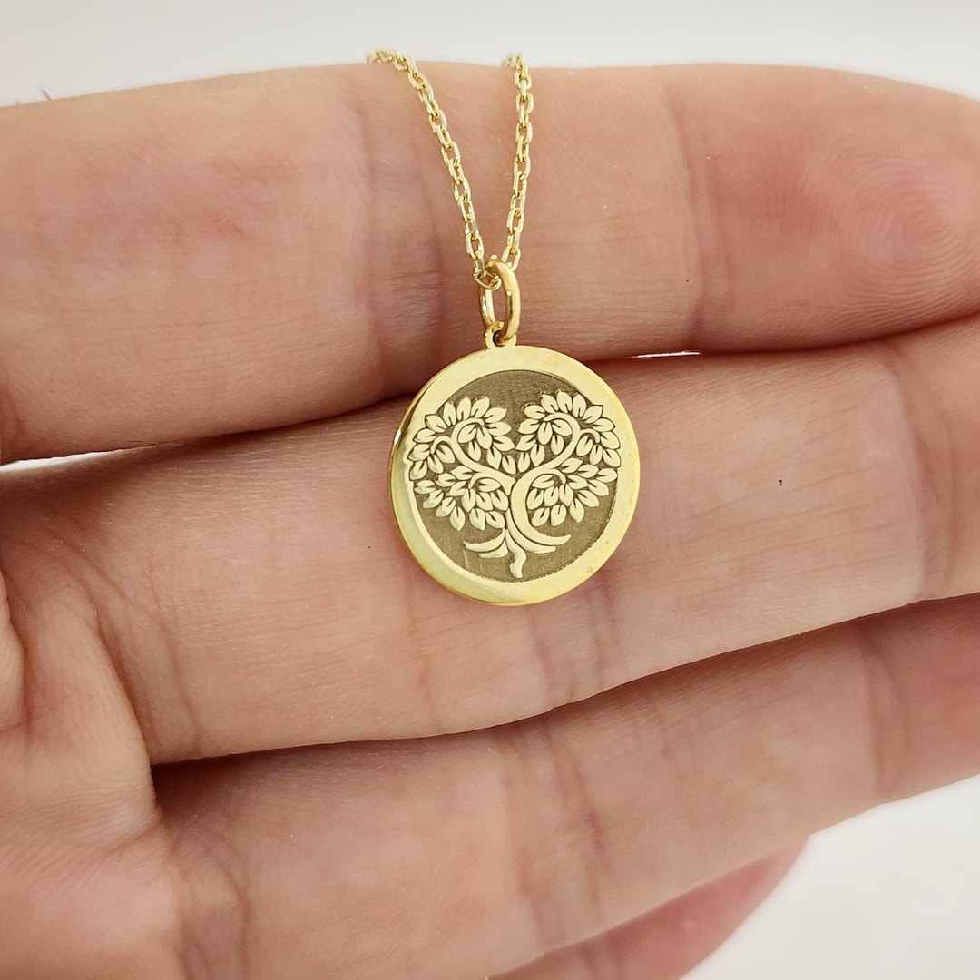 14K Solid Gold Pendant, Tree of Life Charm, Family Tree Necklace ...