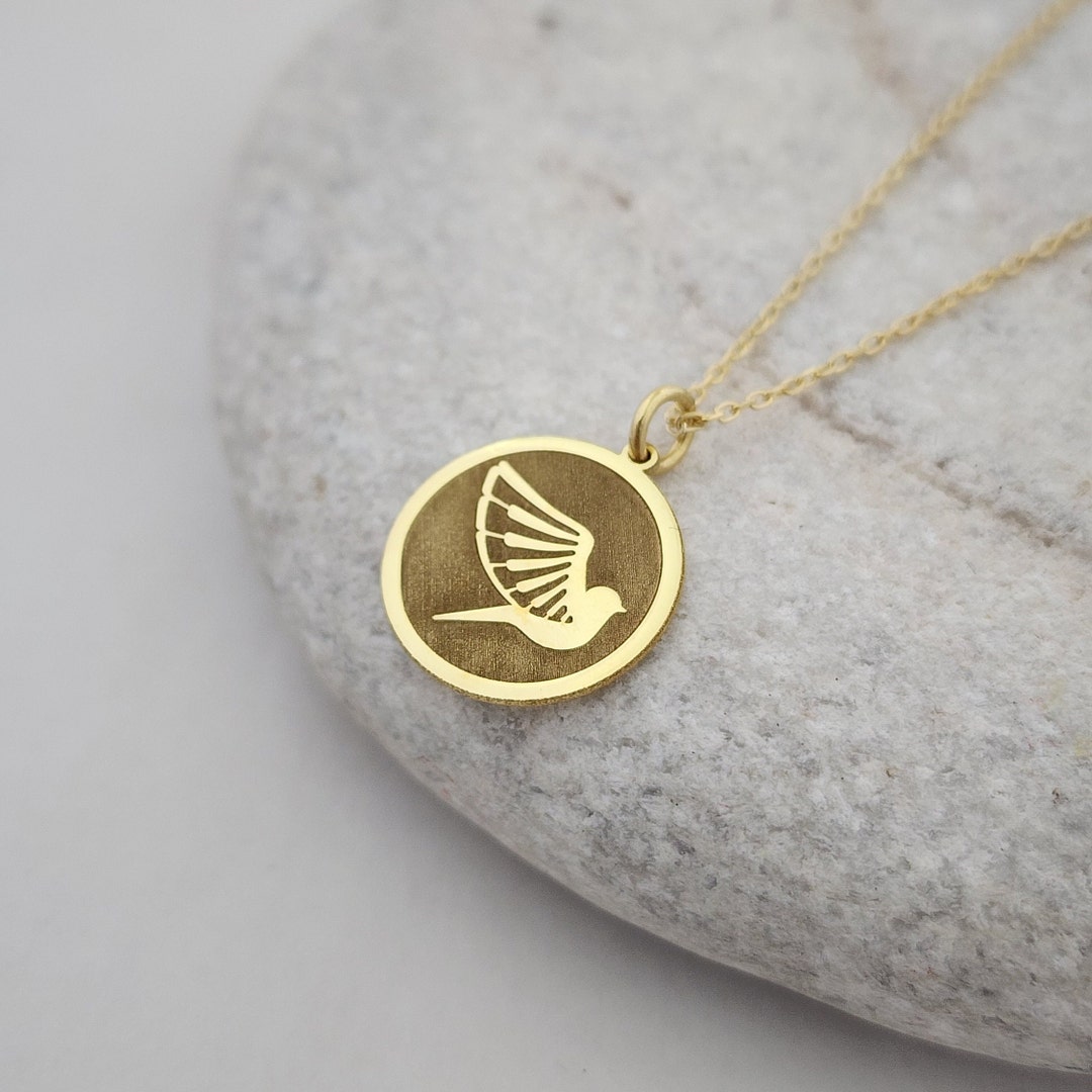14k Solid Gold Pigeon Necklace , Dove Necklace , Bird Necklace , Bird ...