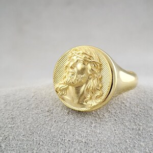 14K Gold Jesus Men's Ring, Relief Jesus Signet Rings, 10K Messiah ...