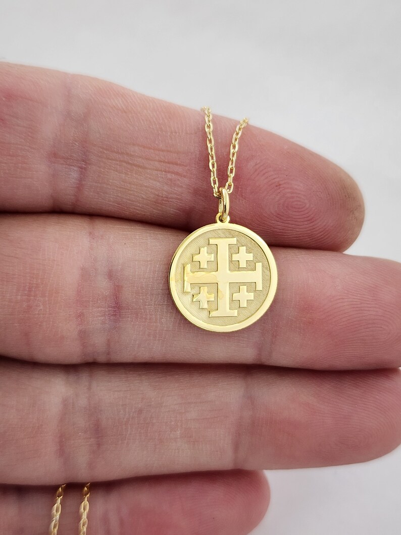 Dainty 14k Solid Gold Jerusalem Cross Coin Necklace: Greek Orthodox ...