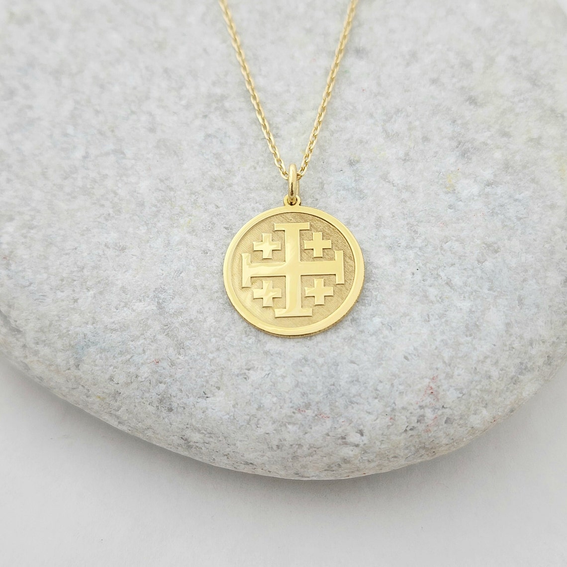 Dainty 14k Solid Gold Jerusalem Cross Coin Necklace: Greek Orthodox ...