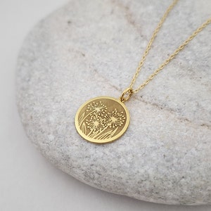 Real 14k Solid Gold Dandelion Necklace, Personalized Dandelion Pendant ...