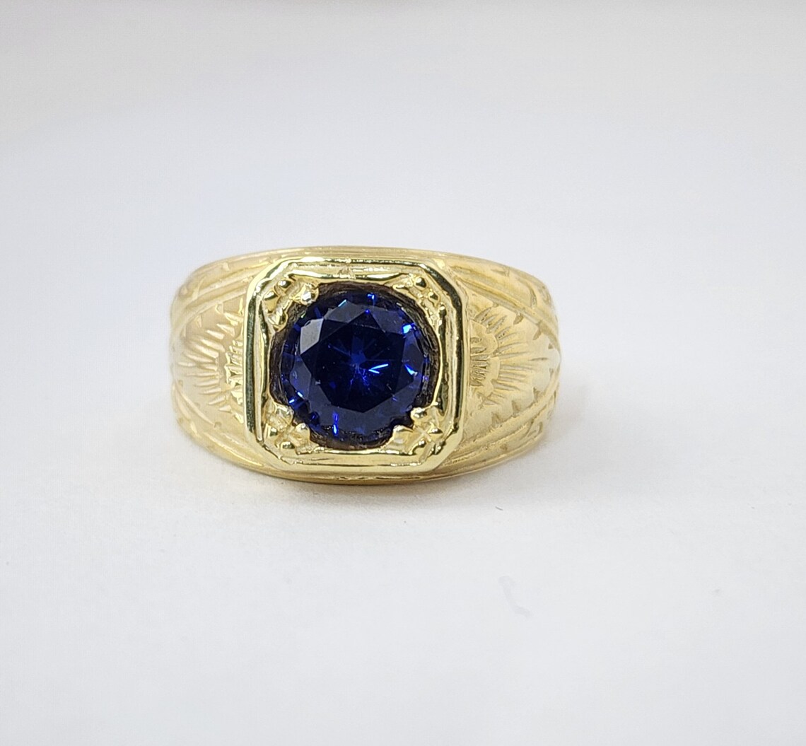 Gold Ring With Sapphire Stone, 14K Gold Ring for Men, Modern Sapphire ...