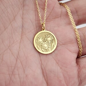 Real 14k Solid Gold Dandelion Necklace, Personalized Dandelion Pendant ...