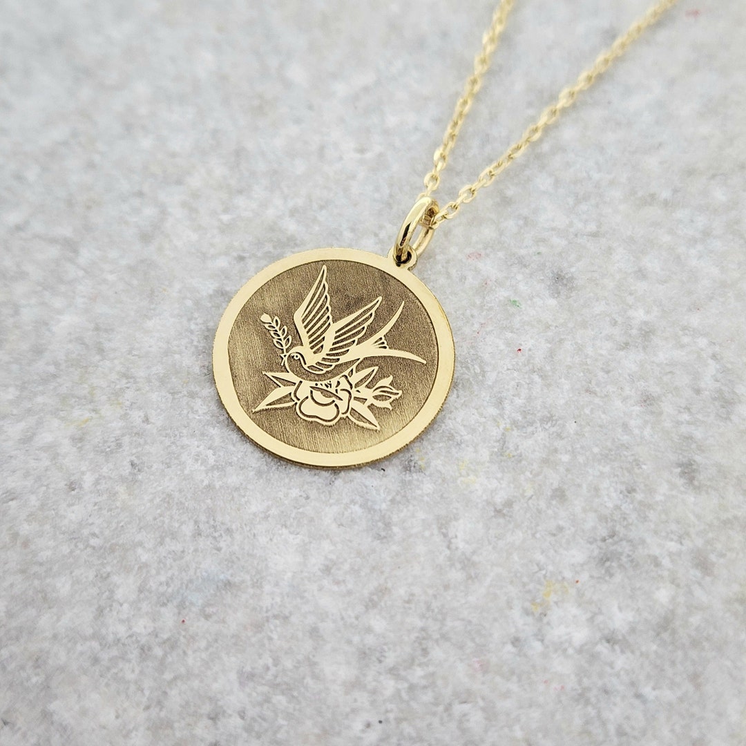 1real 14k Solid Gold Dove Necklace, Personalized Dove Pendant, Dainty ...
