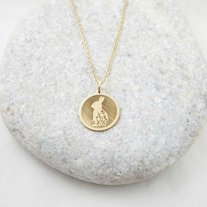 Real 14k Solid Gold Rabbit Necklace, Personalized Rabbit Pendant ...