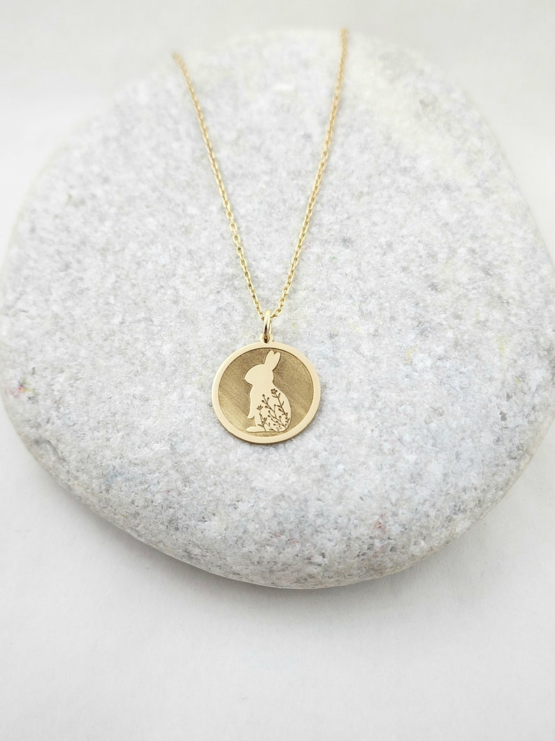 Real 14k Solid Gold Rabbit Necklace, Personalized Rabbit Pendant ...