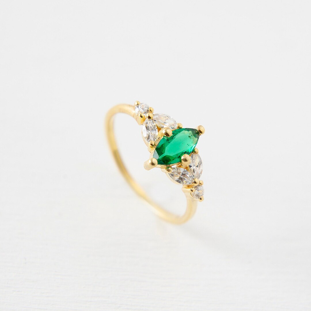 14K Solid Gold Emerald Ring - Markiz Solid Gold - 14K Solid Gold ...