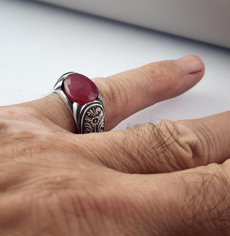 Men's Red Jade Ring: Vintage Sterling Silver Statement Band - Etsy