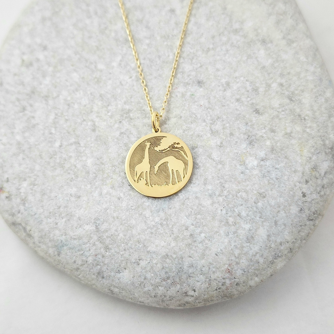 14K Solid Gold Giraffe Necklace: Animal Lover Gift - Etsy