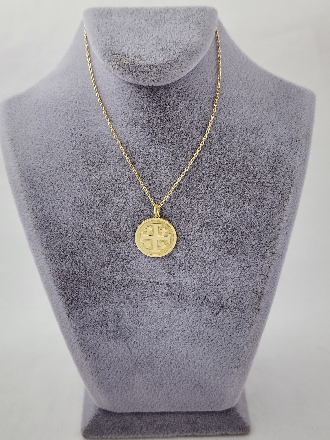 Dainty 14k Solid Gold Jerusalem Cross Coin Necklace: Greek Orthodox ...