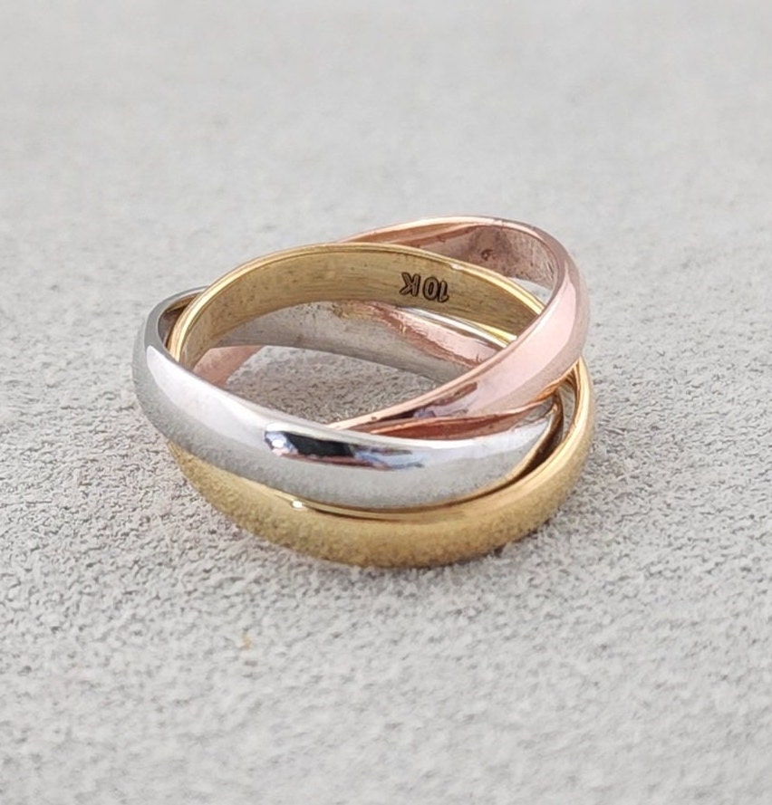 Triple Ring Interlocking Rings Triplet Band Tri Color Rolling Ring 4mm