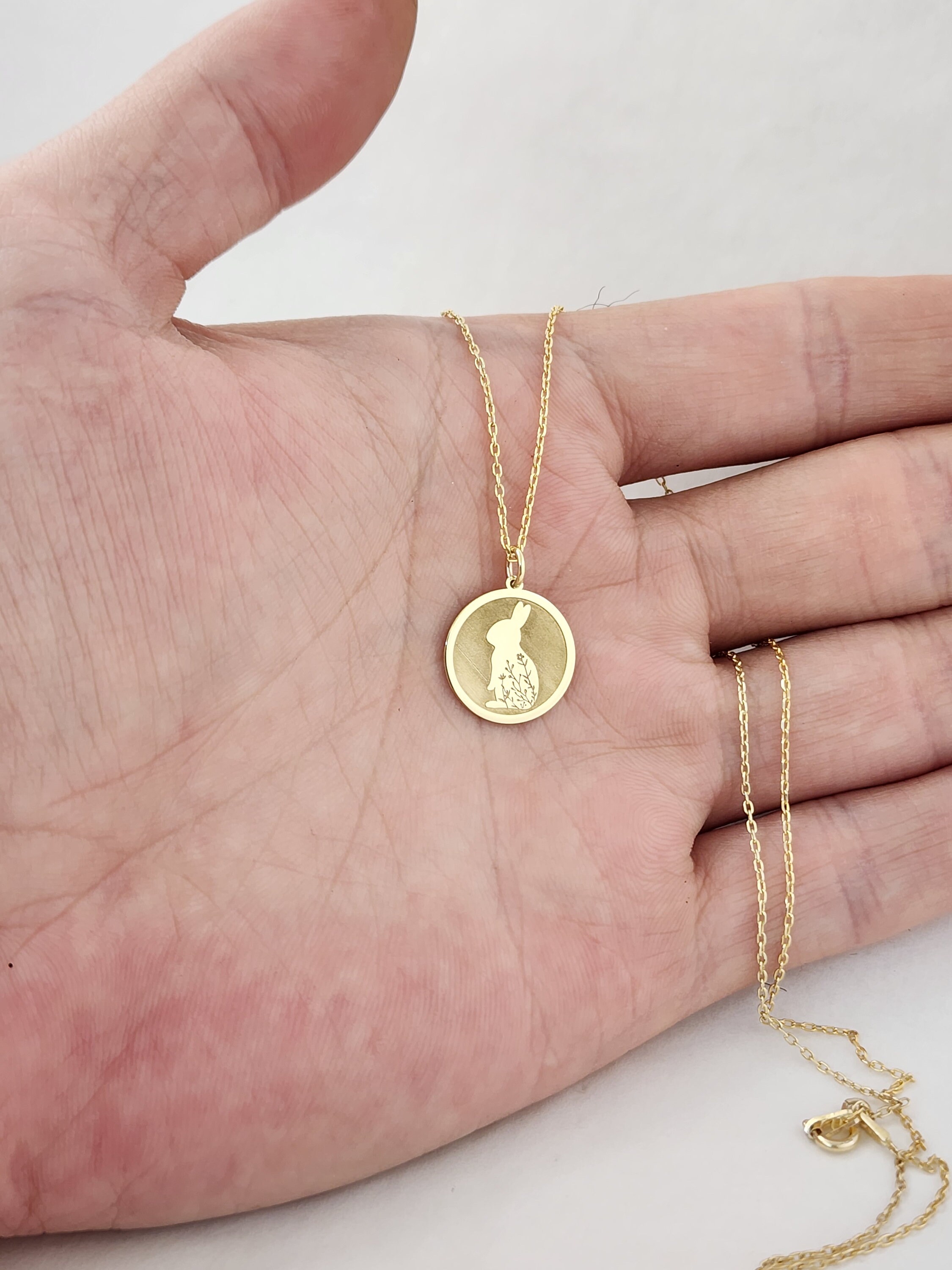 Real 14k Solid Gold Rabbit Necklace, Personalized Rabbit Pendant ...