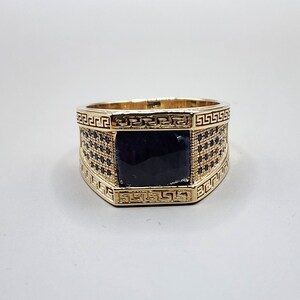 Mens Ring Natural Sapphire 14K Gold Ring Man Ring Signet Ring Mens Gold ...