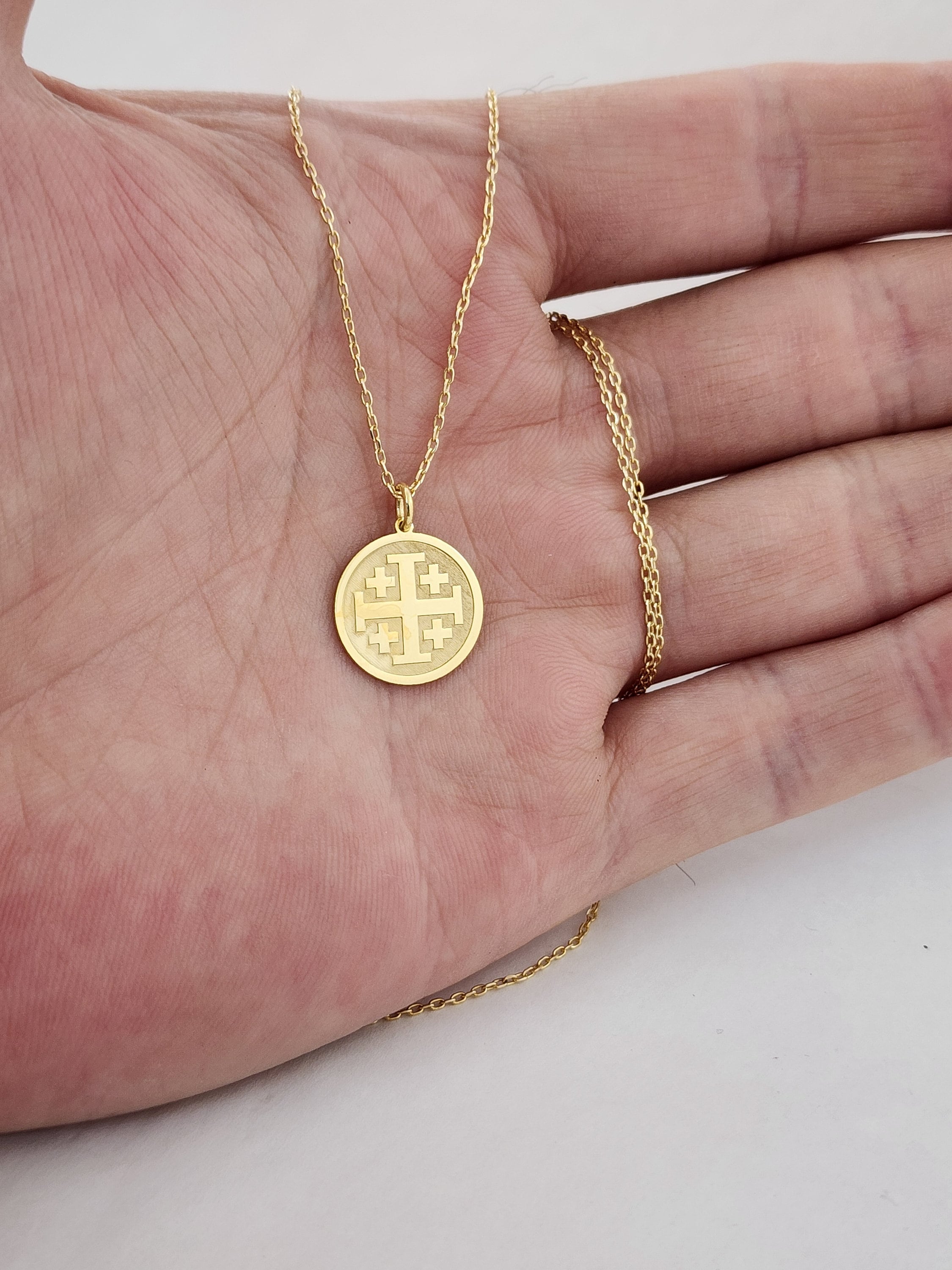 Dainty 14k Solid Gold Jerusalem Cross Coin Necklace: Greek Orthodox ...