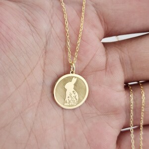Real 14k Solid Gold Rabbit Necklace, Personalized Rabbit Pendant ...