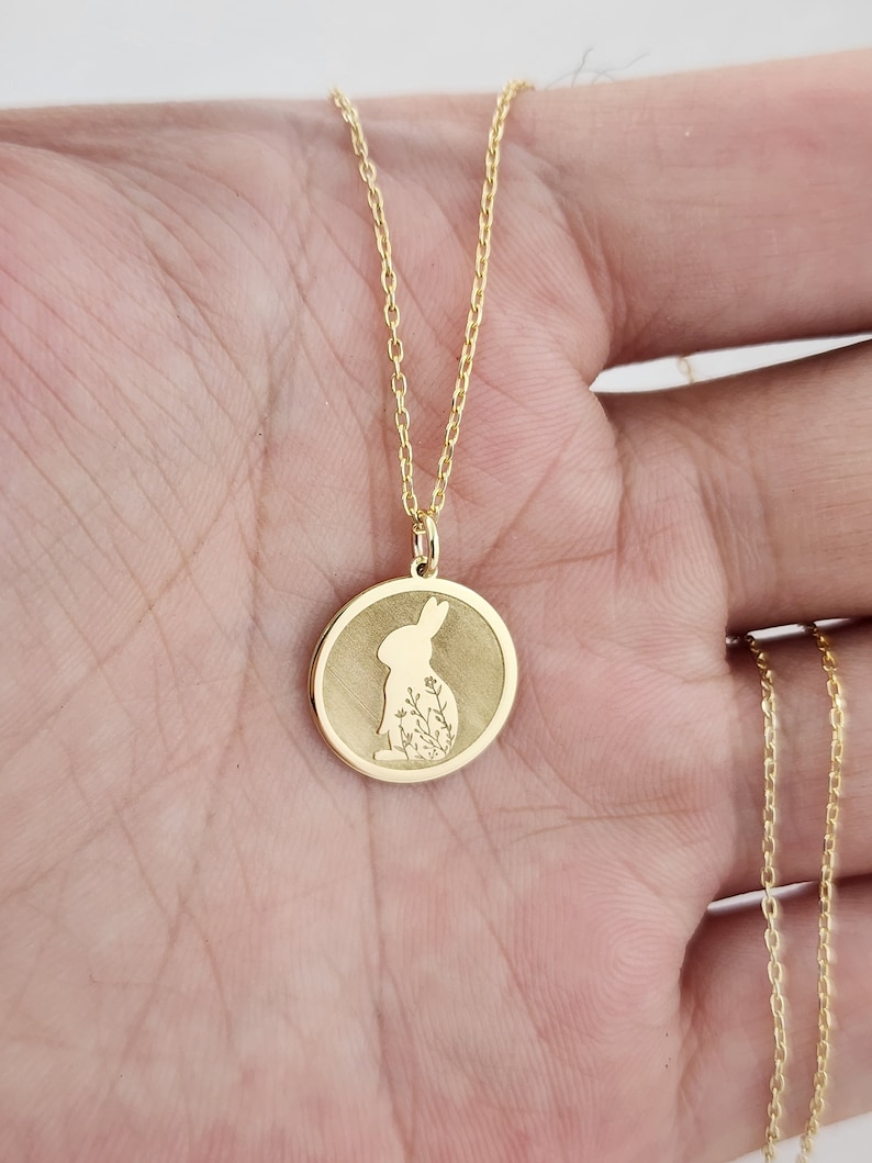 Real 14k Solid Gold Rabbit Necklace, Personalized Rabbit Pendant ...