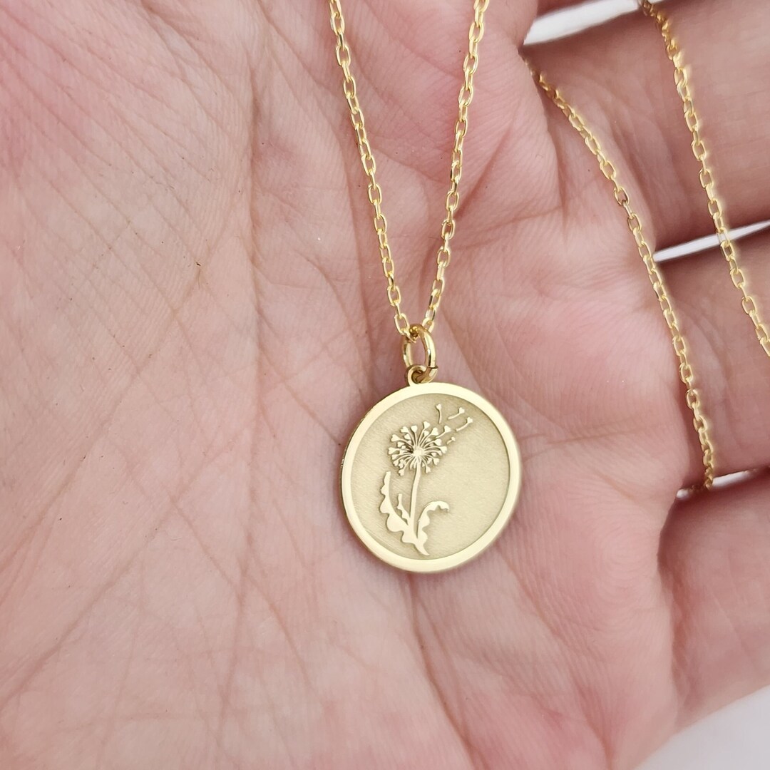 Real 14k Solid Gold Dandelion Necklace, Personalized Dandelion Pendant ...