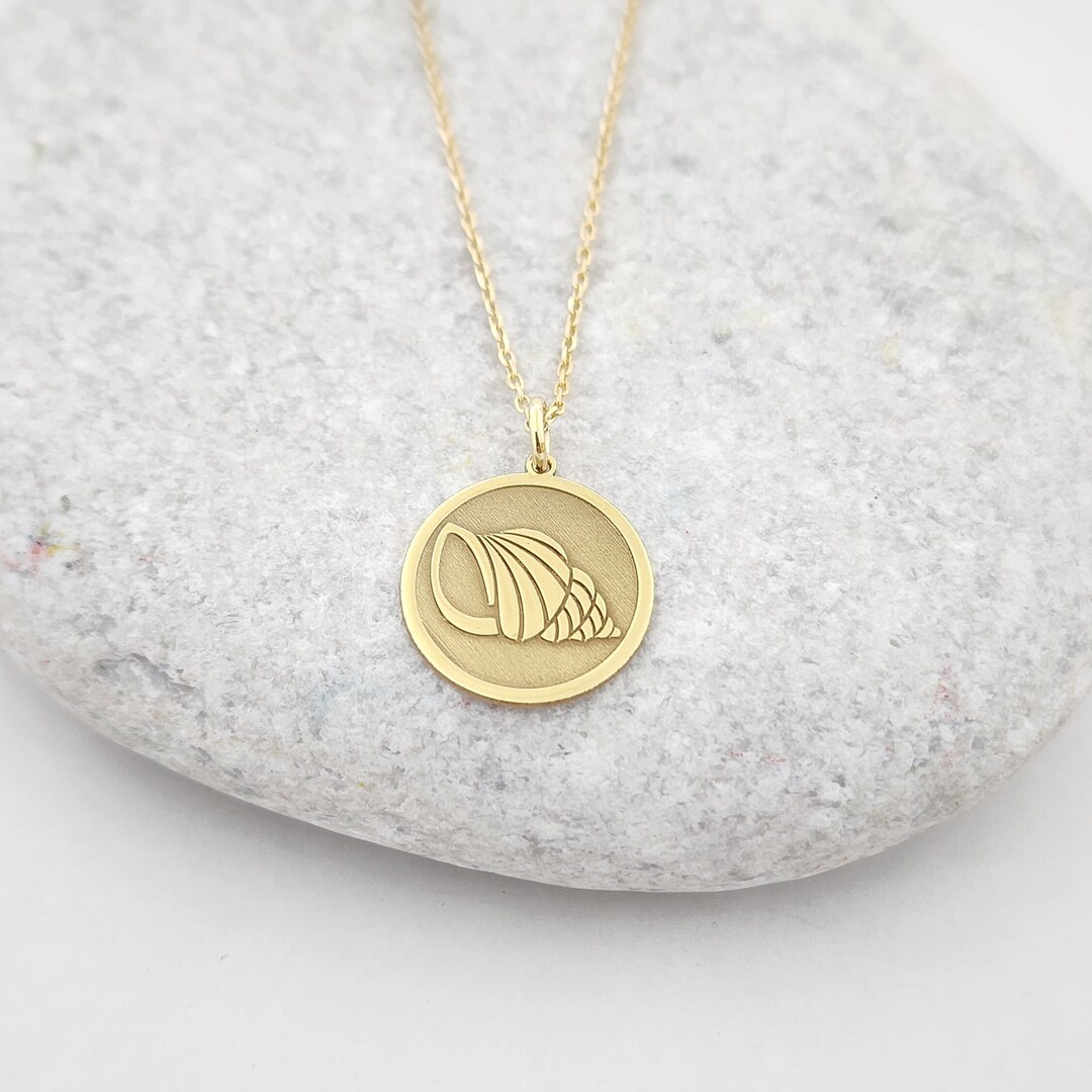 14k Gold Seashell Necklace , Personalized Seashell Pendant, Shell Charm ...