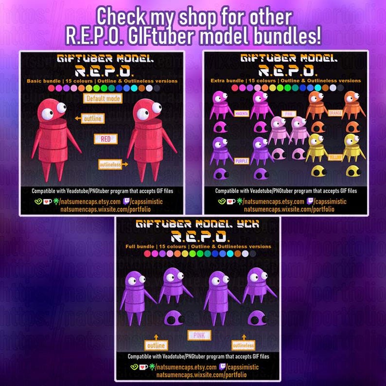 REPO (EXTRA BUNDLE) Giftuber/pngtuber Model - 15 Colours + Outline ...
