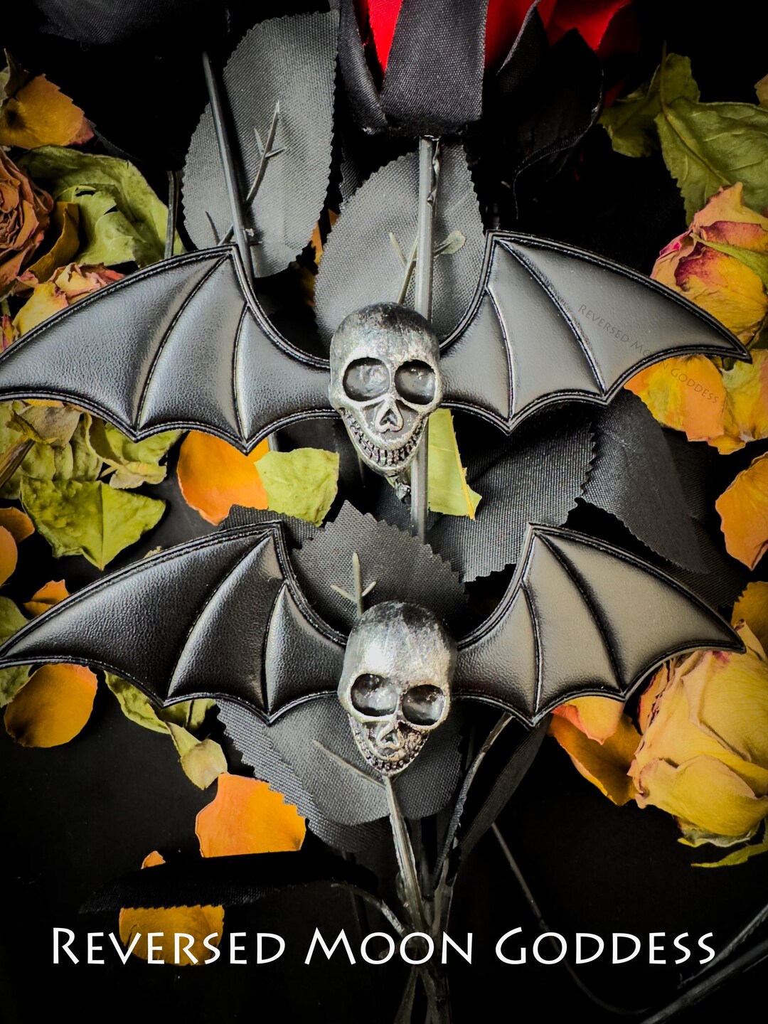 Gothic Black Skull & Bat Wing Hair Clips, Halloween Accessories, Set of ...