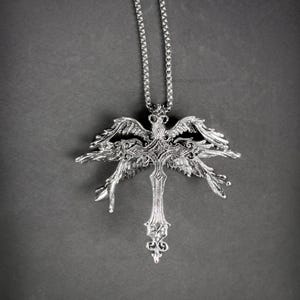 Vivid Angel Wing Cross Necklace , Seraph Cross Pendant , Metal Gothic ...