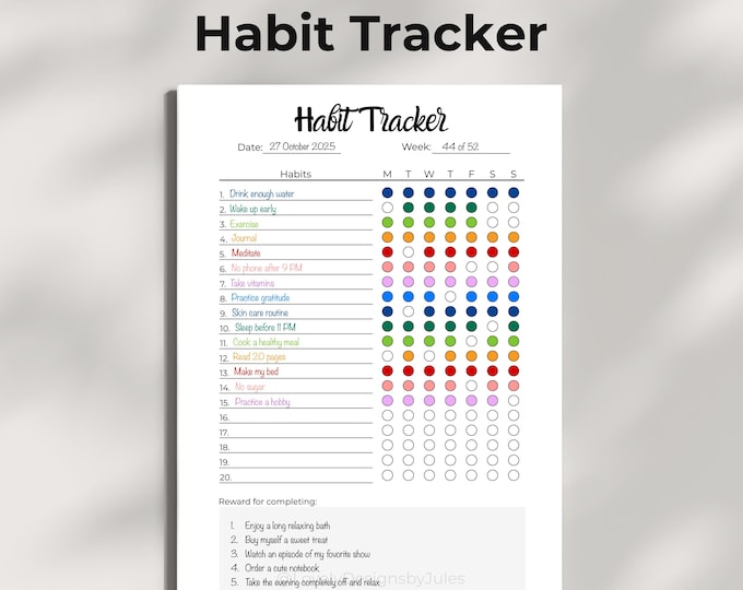 Digital Habit Tracker Printable – Weekly Routine Tracker PDF for Goals ...